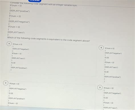 Consider The Following Code Segment With An Integer Variable Num Ifnumgt 0 F Display