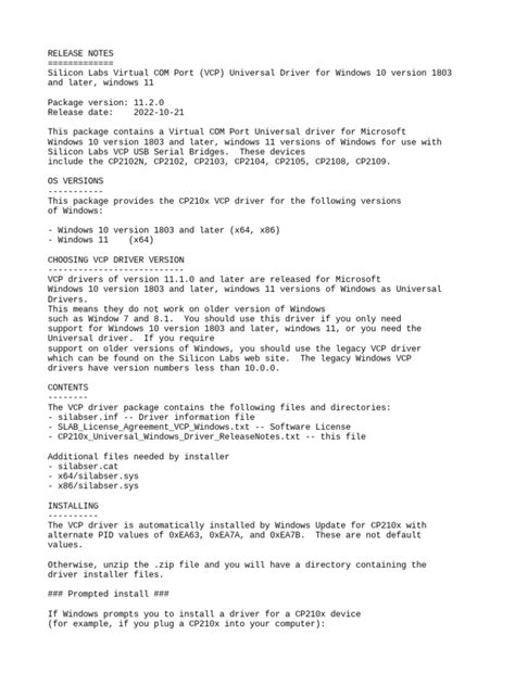 Cp210x Universal Windows Driver Releasenotes Download Free Pdf