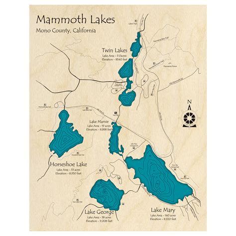Mammoth Lakes California 3d Custom Wood Map Lake Art Llc