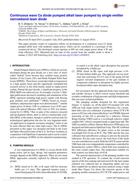 Pdf Continuous Wave Cs Diode Pumped Alkali Laser Pumped By Single