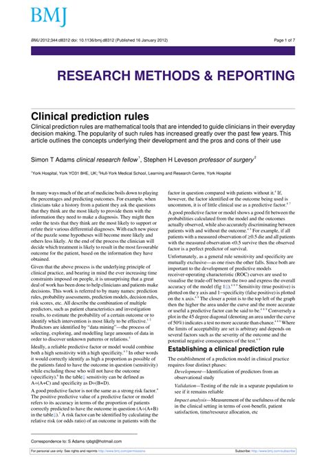 PDF Clinical Prediction Rules