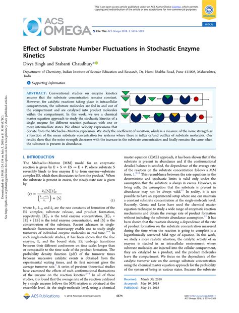 Pdf Effect Of Substrate Number Fluctuations In Stochastic Enzyme Kinetics