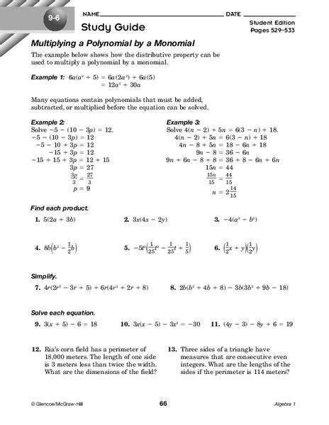 Multiplying A Polynomial By A Monomial Worksheet For 9th 11th Grade Lesson Planet
