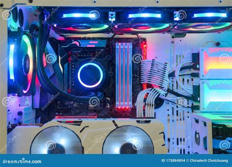 Inside Desktop PC Gaming And Cooling Fan CPU System With Multicolored