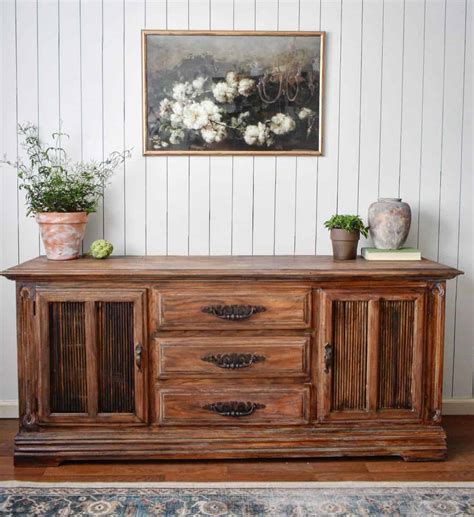Rustic Wood Sideboard With Potted Plants Soul And Lane