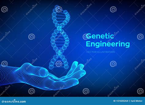 Dna Sequence In Hand Wireframe Dna Molecules Structure Mesh Dna Code Editable Template