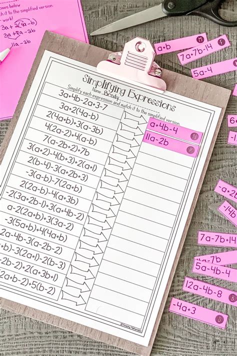 Combining Like Terms And Simplifying Expressions Matching Activity Worksheet