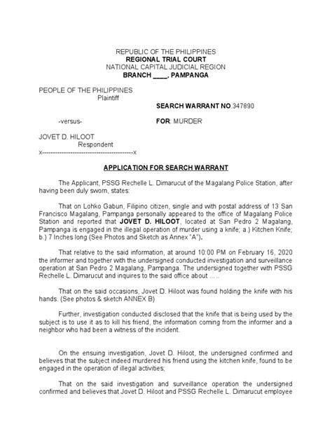 Sample Of Application For Search Warrant Pdf Search Warrant Law