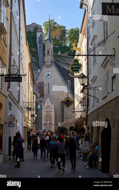Salzburg Austria October 1 2023 Getreidegasse Shopping Street In