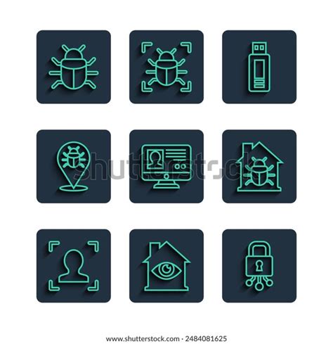 Set Line Face Recognition House Eye Stock Vector Royalty Free 2484081625 Shutterstock