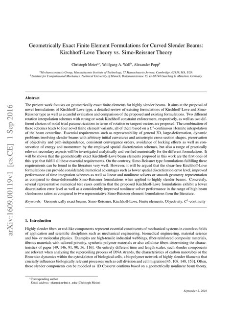 Pdf Geometrically Exact Finite Element Formulations For Curved