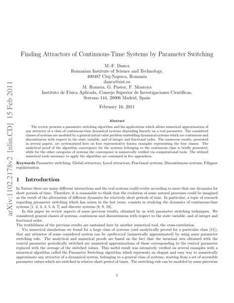 pdf finding attractors of continuous time systems by parameter switching