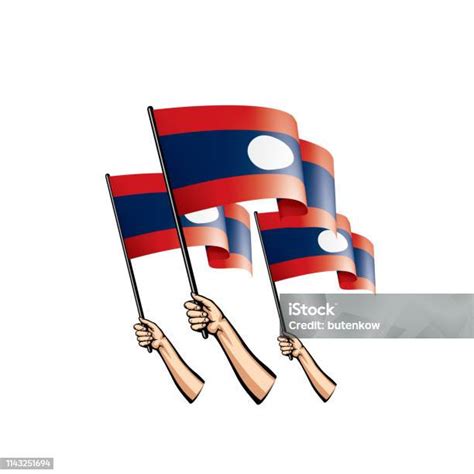 老撾國旗和手在白色背景向量例證向量圖形及更多國家名勝圖片 國家名勝 國旗 寮國 Istock