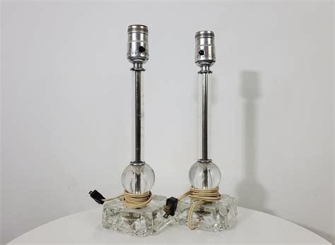 Pair Vintage Etched Glass Vanity Lamps Boudoir Lamps Shades Not
