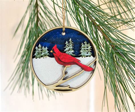 Wooden Cardinal Ornament Cedar Pearl