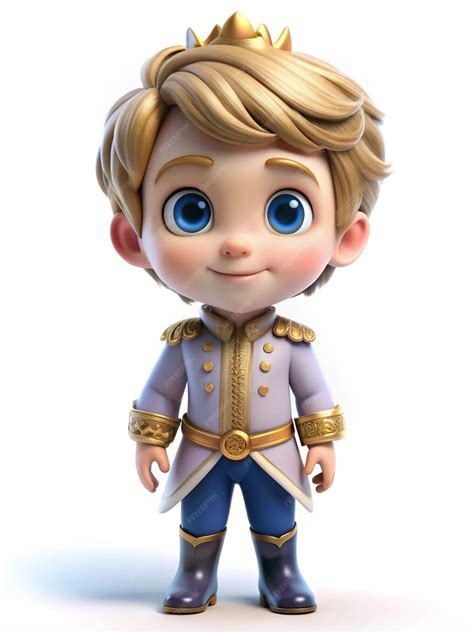 A Cute Anime Style 3d Cartoon Prince Wearing Beautiful Crown Cute