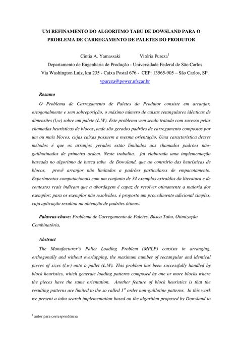 Pdf A Refinement Of Dowslands Tabu Search Algorithm For The Manufacturers Pallet Loading Problem