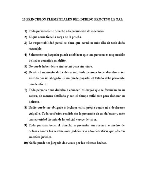 10 Principios Elementales Del Debido Proceso Legal Pdf