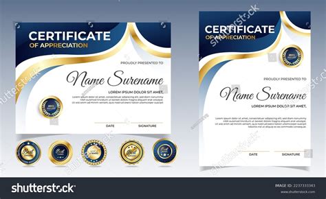 Certificate Appreciation Template Gold Blue Color Stock Vector Royalty Free 2237333343