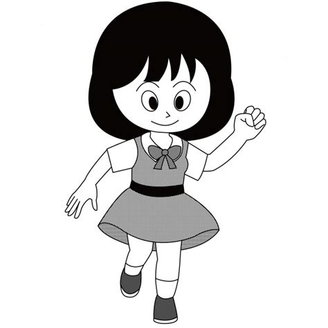 走っている女の子（白黒） 無料イラスト素材｜素材ラボ