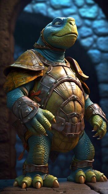 Premium Photo A Close Up Of A Turtle With Armor On Its Back Generative Ai