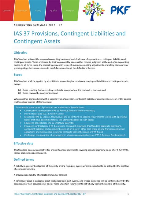 Ias 37 Provisions Contingent Liabilities And Contingent Assets Summary
