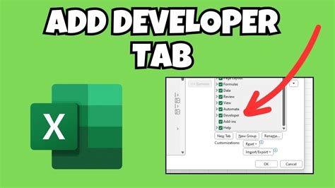 how to add developer tab in microsoft excel youtube
