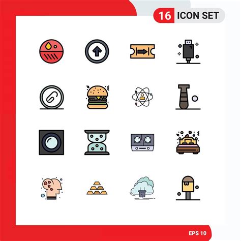 Pack Of 16 Modern Flat Color Filled Lines Signs And Symbols For Web