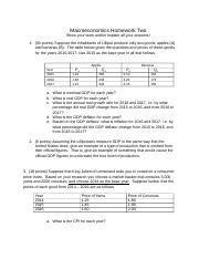 Hw2 Macro Fa22 Docx Macroeconomics Homework Two Show Your Work And Or Explain All Your Answers