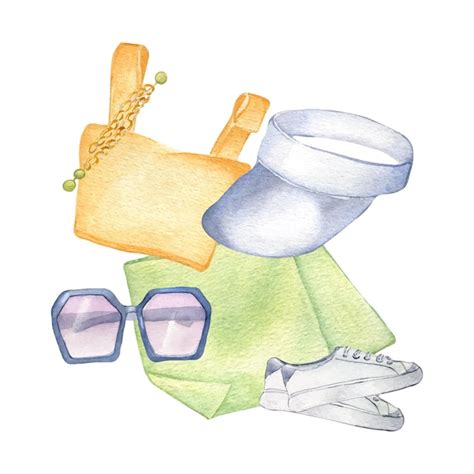 Composição Da Ilustração Em Aquarela De Roupas De Verão De Mulher