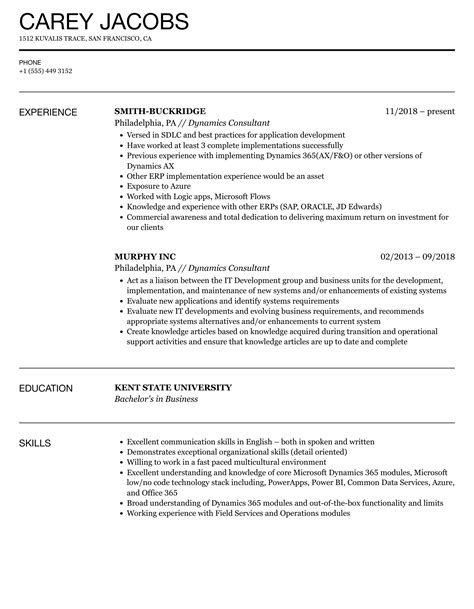 Dynamics Consultant Resume Samples Velvet Jobs