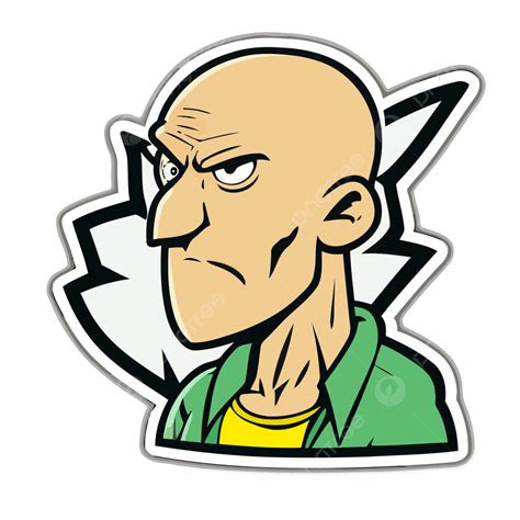 Cartoon Bald Man Sticker With An Angry Face Vector Clipart Sticker