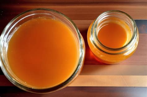 Dos Frascos De Jugo De Naranja Se Sientan En Una Bandeja De Madera Foto Premium