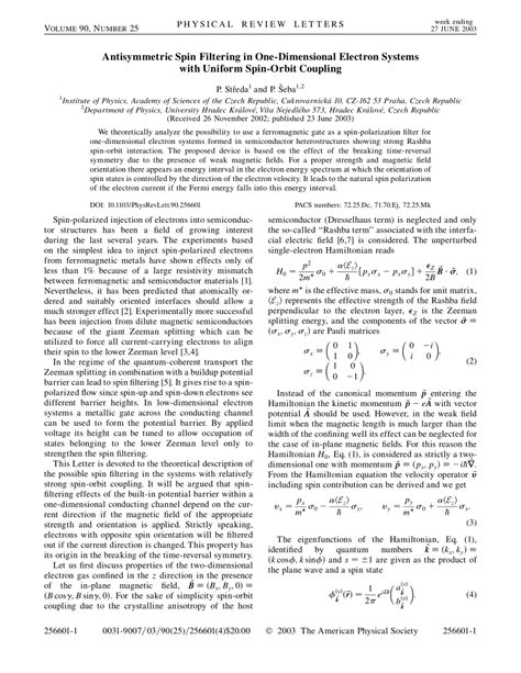 Pdf Antisymmetric Spin Filtering In One Dimensional Electron Systems