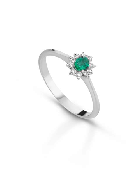 Anello Donna PG Gioielli Modello Kate In Oro Bianco Diamanti E Smeraldo