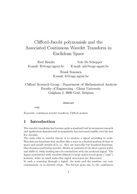 Pdf Clifford Jacobi Polynomials And The Associated Continuous Wavelet