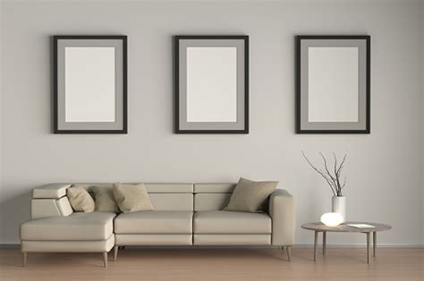 베이지색 가죽 소파 밤 램프와 나무 커피 테이블에 꽃병에 가지와 거실의 내부에 포스터 0명에 대한 스톡 사진 및 기타 이미지 0명 3가지 개체 가구 Istock