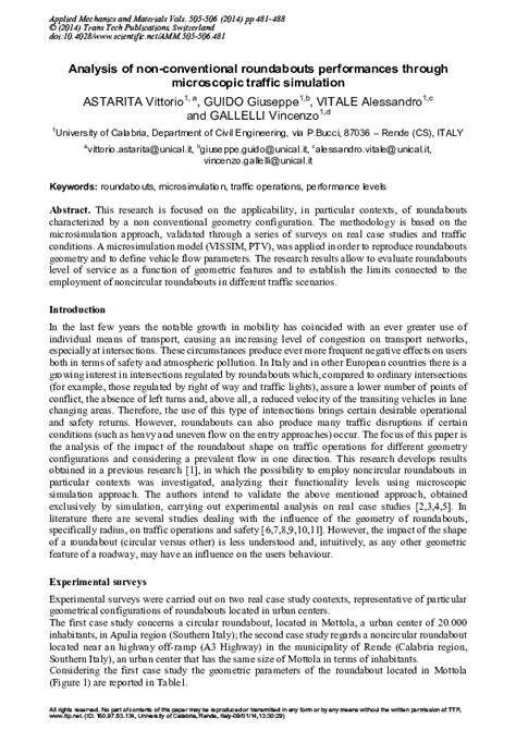 Pdf Analysis Of Non Conventional Roundabouts Performances Through Microscopic Traffic Simulation