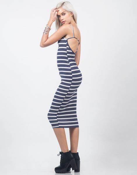 Striped Ribbed Midi Dress Bodycon Dress Womens Dresses 2020ave