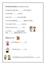 Possessive Pronouns Worksheets