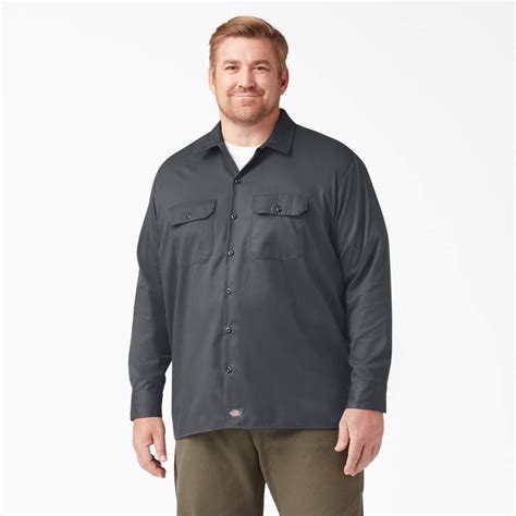 Mens Flex Relaxed Fit Long Sleeve Work Shirt Dickies Us