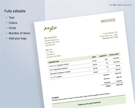 Invoice Template Excel Editable Invoice For Small Business Owners And