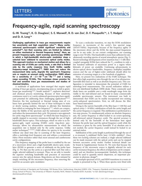Pdf Frequency Agile Rapid Scanning Spectroscopy Absorption Sensitivity Of 2 × 10 12 Cm 1 Hz