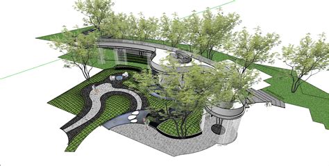 现代公园广场廊架构筑物su模型 景观小品 土木在线