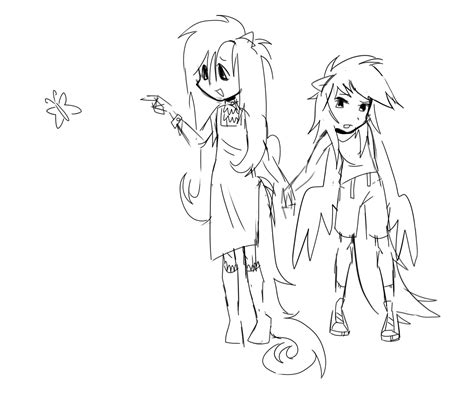 3369980 Safe Artist0liiver Fluttershy Rainbow Dash Butterfly