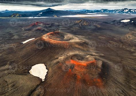 Spectacular Red Volcano Crater In Central Of Highlands At Iceland