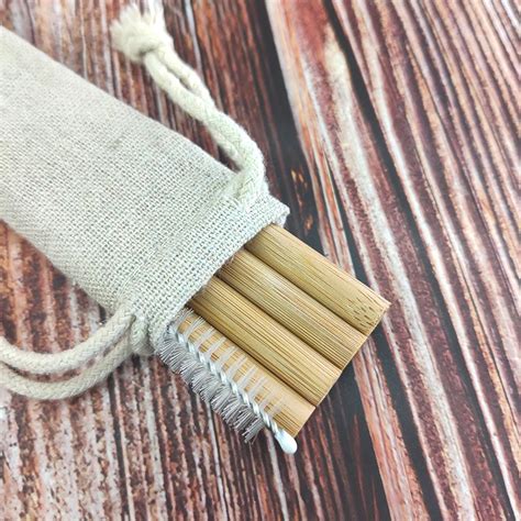 Sustainable And Reusable Biodegradable Bamboo Straws And Brush Set With