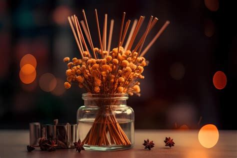 Premium Ai Image Home Fragrance Diffuser With Wooden Sticks In The Style Of A Commercial Photo