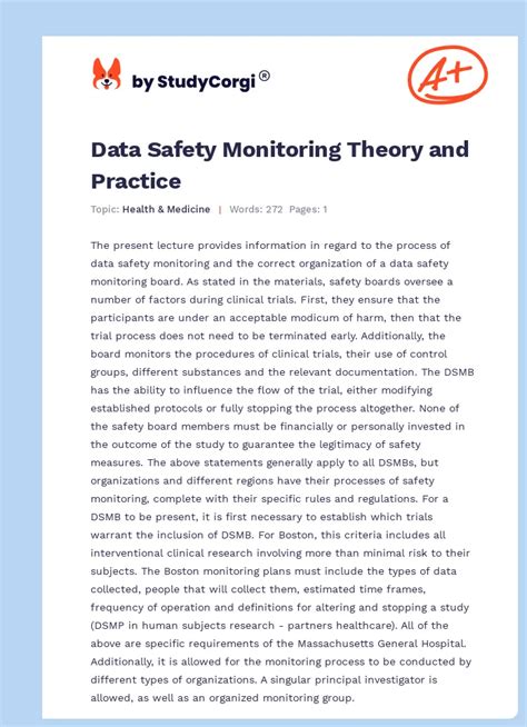 Data Safety Monitoring Theory And Practice Free Essay Example