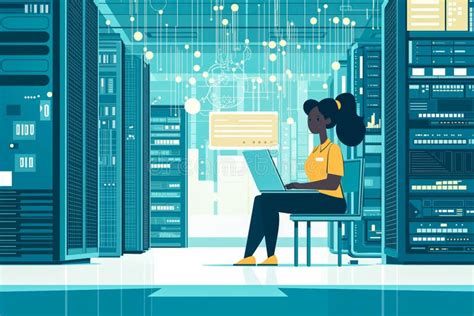 Data Center Female Programmer Using Laptop Computer Maintenance It Specialist In Cloud